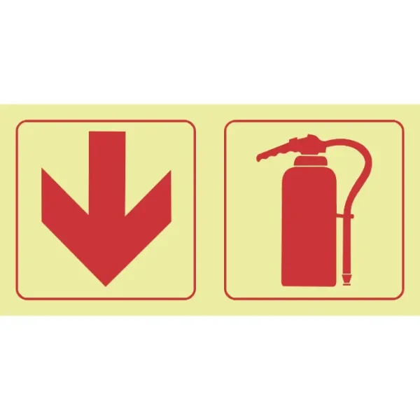 F13 - SABS Arrow down, fire extinguisher photoluminescent safety sign ...